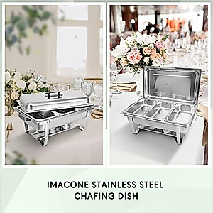 IMACONE 4 Pack Chafing Dish Buffet Set, 8QT Stainless Steel Rectangular Chafers and Buffet Warmer Sets for Catering, Foldable Complete Set with 1/3 Food Pan, Lid, Fuel Holder for Event Party Holiday