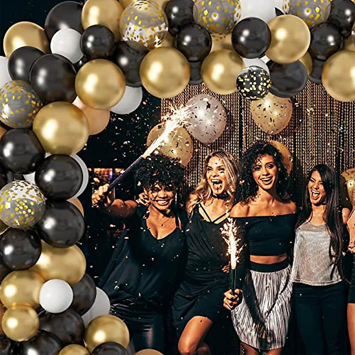 XIYAO Black and Gold Birthday Decorations Happy Birthday Backdrop 60th with 108PCS Black and Gold Balloon Garland Kit Photo Backdrop Background for Birthday Party Decoration Supplies