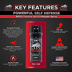 Redd Pepper Spray, Tactical OC/CS Pepper Spray and Nylon Holster - Flip Top Cone (2 Ounce)