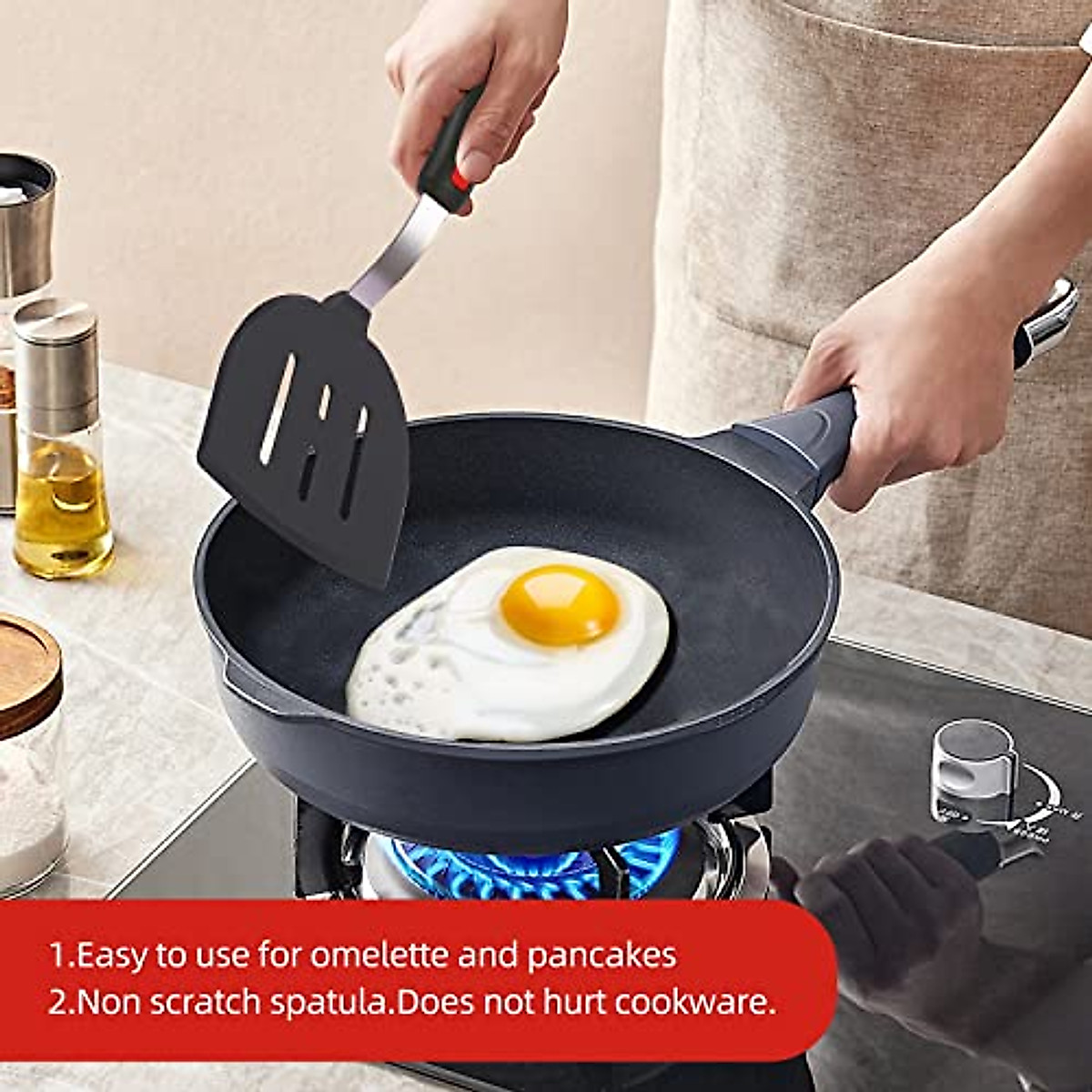 Hvanam Silicone Spatula Turner Set Large And Thin Flipper Spatulas Heat Resistant 600 ° F Slotted Flexible Turner Cooking Utensils For Nonstick Cookware Egg,Pancake,Fish,Omelette,Hamburger (3 Pack)