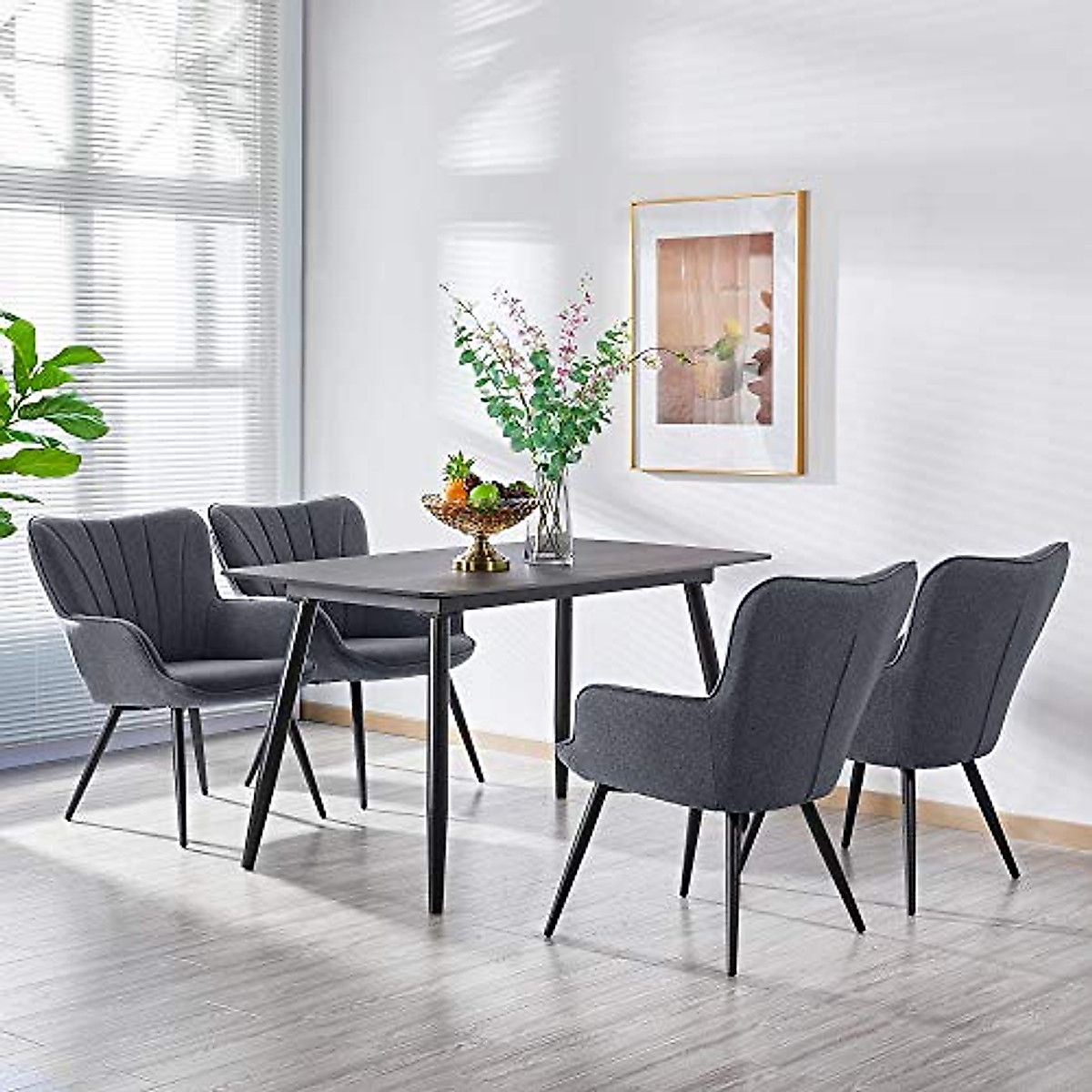 Yaheetech 2PCS Dining Chair Armrest Fabric Armchair Restaurant Chairs Hotel Reception Chairs Leisure Chair Sofa Side Chair Kitchen Dining Room Furniture Set of 2 Gray