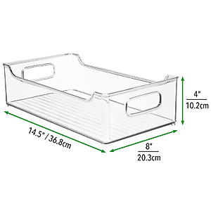 mDesign Wide Plastic Kitchen Storage Container Bins with Handles -Organization in Pantry, Cabinet, Refrigerator or Freezer Shelves - Food Organizer for Fruit, Yogurt, Squeeze Pouches - Clear