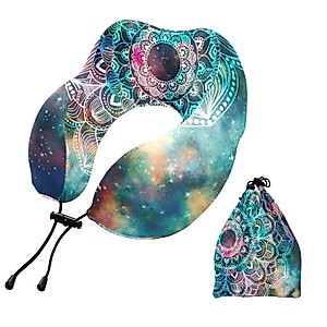 ALAZA Galaxy Mandala Neck Pillow Travel for Sleeping Airplane Travel Kit with Snap Clip & Storage Bag