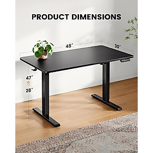 ErGear Whole Piece Standing Desk with 48x30 inch Desktop, Adjustable Stand Up Desk for Home Office, Electric Computer Desk Workstation with Cable Management Tray, Black, EGESD65B