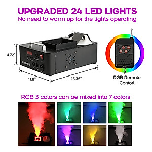 Tengchang Fog Machine for Halloween, 1500W DMX RGB 3 in1 24 LED Smoke Machine Stage Lighting Vertical Spray W/Remote