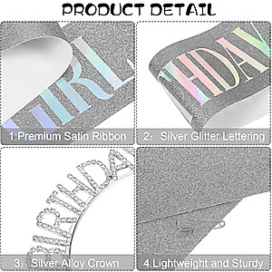 WILLBOND Birthday Tiara and Sash Kit Girls Rhinestone Happy Birthday Crown Headband Cake Toppers Party Favors