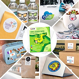Printable Vinyl Sticker Paper for Laser Printer - Matte White - 15 Self-Adhesive Sheets - Waterproof Decal Paper - Standard Letter Size 8.5"x11"