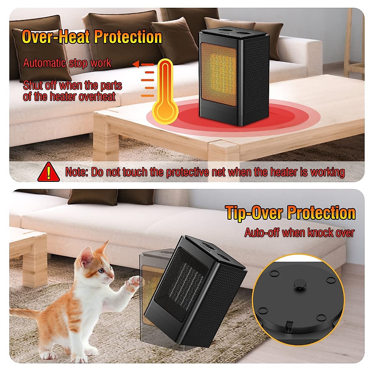 Space Heater, 1500W Portable Heater, 60°Oscillating Electric Heater, Heater for Home