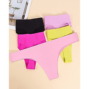 fosexyou 6 Pack Seamless Thongs for Women No Show Thong Underwear Women Low Rise Breathable Panties