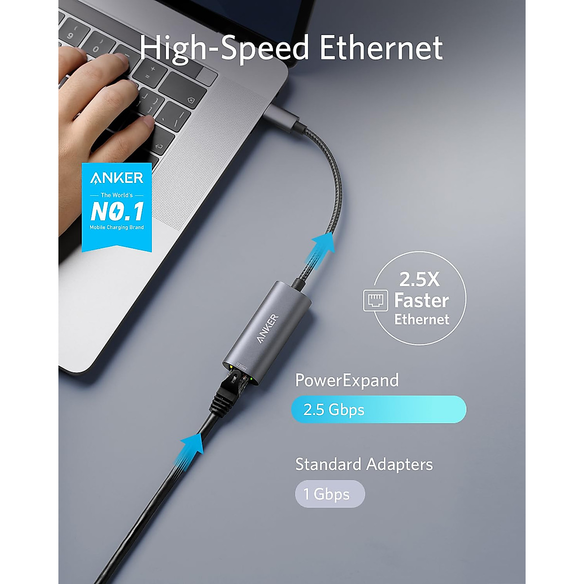 Anker USB C to 2.5 Gbps Ethernet Adapter, PowerExpand USB C to Gigabit Ethernet Adapter, Aluminum Portable USB C Adapter, for MacBook Pro, MacBook Air 2018 and Later, iPad Pro 2018 and Later, XPS