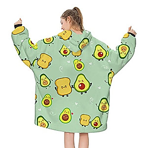 Oversized Wearable Blanket for Women Men, Soft Fleece Hooded Blanket Sweatshirt with Pockets, Avocado Breakfast Comfy Warm Hooded Blanket