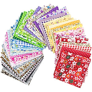 Foraineam 300Pcs 4" x 4" (10cm x 10cm) 60 Designs Assorted Cotton Craft Fabric Bundle Printed Patchwork Squares for DIY Sewing Quilting Scrapbooking