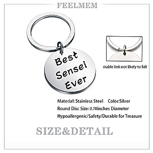 FEELMEM Karate Instructor Sensei Gift Best Sensei Ever Keychain Martial Arts Jewelry Taekwondo Jiu Jitsu Coach Gift
