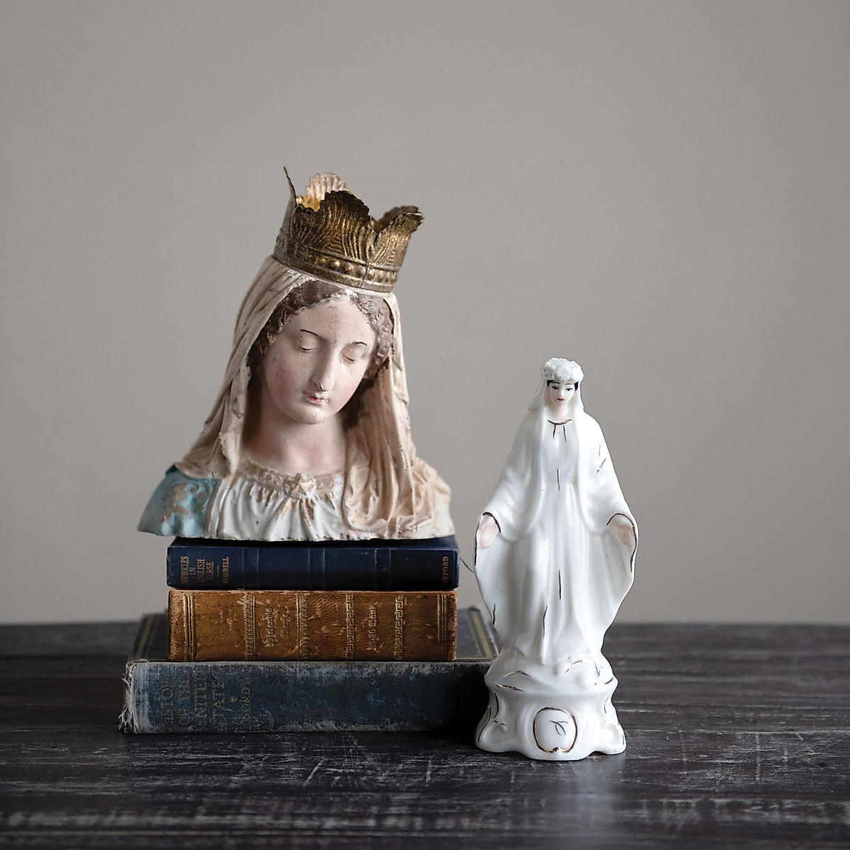Creative Co-Op Hand-Painted Magnesia Vintage Reproduction Virgin Mary Bust with Removable Crown