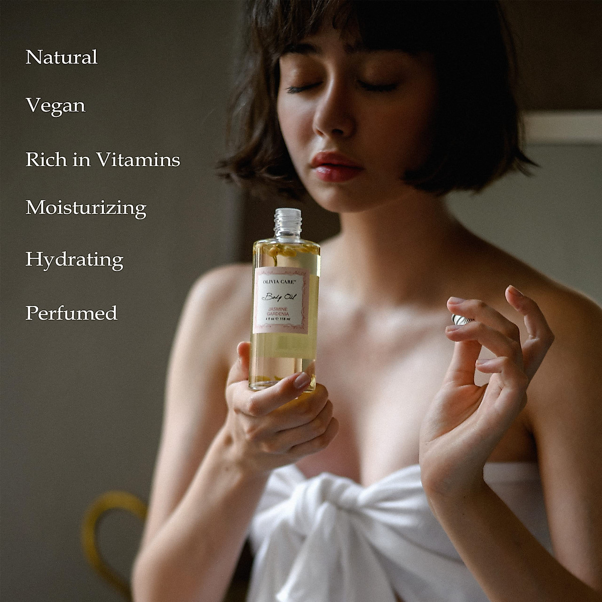 Olivia Care Body Oil Apricot Fig Vegan & Natural Moisturizing - Infused with VITAMIN E, K & Omega Fatty Acids - Refreshing Fragrance - Reduce Dry Skin, Anti-Aging Properties (Apricot Fig)