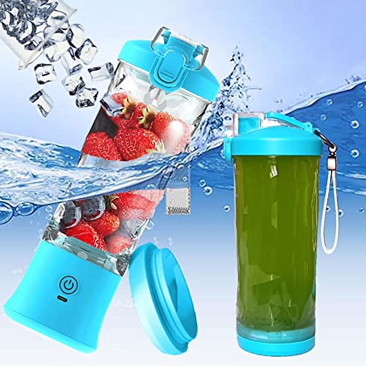 20oz Portable Blender Large Capacity Travel Juice Cup,Smoothies and Shakes Blender, Baby Food Crush Ice Frozen Mixing with 6 Blades 4000mAh Rechargeable Battery,for Home, Travel, Office (Light Blue)