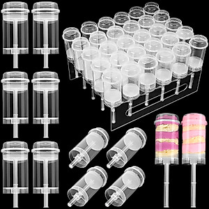 CHENGU 30 Hole Push Pop Cake Stand and 30 Clear Cake Pop Shooter Plastic Cake Containers Push up Containers Shooter Cups with Lids Cake Pop Tray Holder for Dessert (Rectangular with 1 Layer)