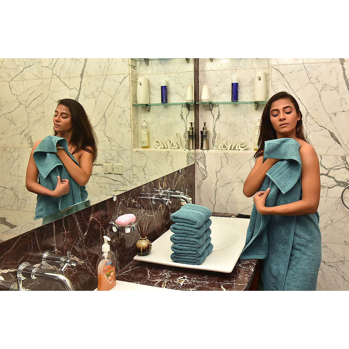 AKTI Premium 8 Piece Bathroom Towel Set, 2 Bath Towel 2 Hand Towel 4 Wash Cloth Bathroom Set, 100% Cotton Bathroom Towels with 580 GSM, Extra Absorbent & Quick Drying Towels for Bathroom