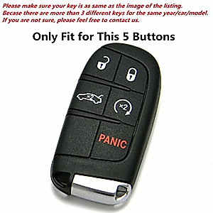 MJKEYAuto Black Leather 5 Buttons Smart Remote Key Fob Cover Chain Case for Jeep Grand Cherokee Dodge Challenger Charger Dart Durango Journey Chrysler 200 300 Fiat (type1)