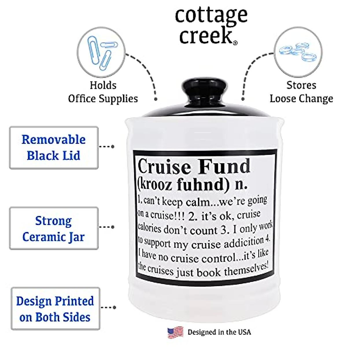 Cottage Creek Cruise Fund Piggy Bank for Adults Ceramic Cruise Vacation Jar, Cruise Gifts