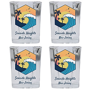 R and R Imports Seaside Heights New Jersey 2 Ounce Square Base Liquor Shot Glass Wave Design 4-Pack