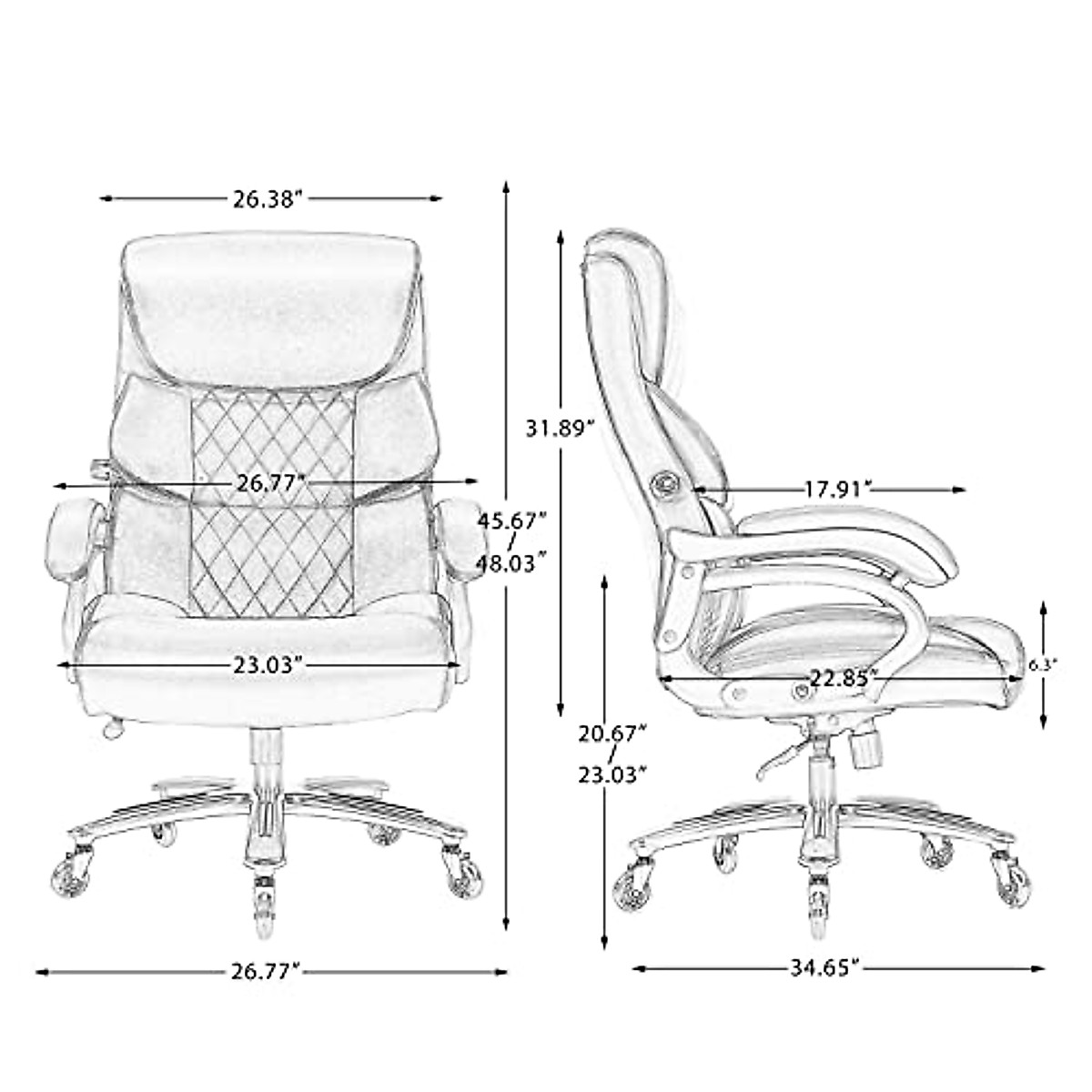HESL Big and Tall Office Chair with Adjustable Lumbar Support Heavy Duty Office Chair 400 lb Capacity Executive Office Chair for Heavy People with Quiet Rubber Wheels Ergonomic Office Chair