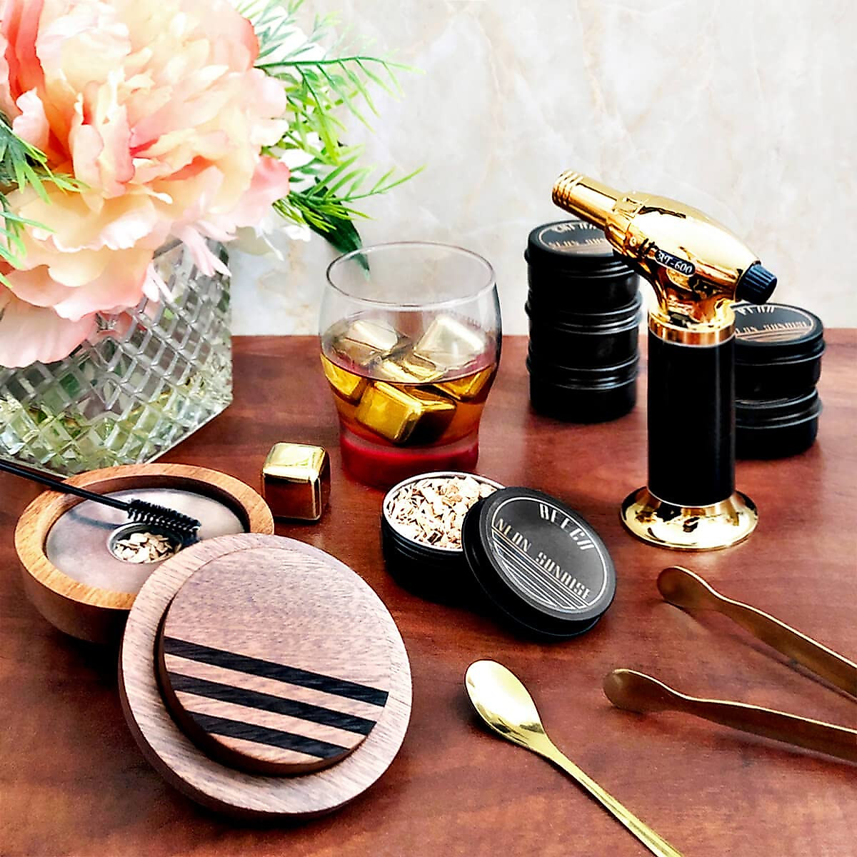 Cocktail Smoker Kit with Torch | 6 Flavors Wood Chips | Bourbon, Whiskey Smoker Infuser Kit, Old Fashioned Drink Smoker Kit, Birthday Bourbon Whiskey Gifts for Men, Dad, Husband