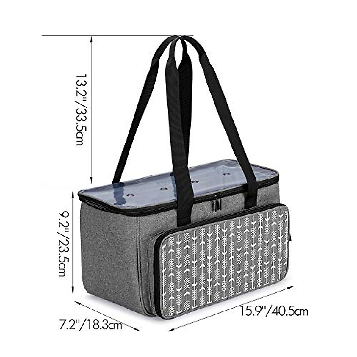 YARWO Knitting Yarn Bag, Crochet Tote with Pocket for WIP Projects, Knitting Needles(Up to 14”) and Skeins of Yarn, Gray with Arrow (Bag Only)