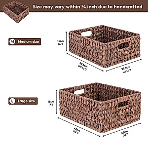 ATEDIR Large Wicker Basket, Waterproof Wicker Storage Basket, Odorless Plastic Woven Baskets for Organizing, Rectangle Rattan Basket with Handle, Brown (17x13x7inch & 15.6x11.6x6inch)