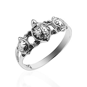 AeraVida Cute Triple Sea Turtle .925 Sterling Silver Ring | Sea Turtle Sterling Silver Ring | Sterling Silver Turtle Ring | Ring for Women | Tiple Sea Turtle Rings | Sterling Silver Ring for Women - 9