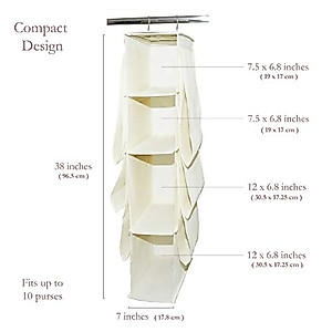 Gatsjy Hanging Purse Handbag Storage Organizer Closet Bag Holder Shelf Rack Hanger with 10 Nonwoven Pockets and Comes with One Dust Bag