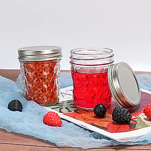 Small Mason Jars 6 oz with Airtight Silver Lids,12 Pack 200ml Glass Diamond Canning Jar,Wide Mouth Jam Jars for Jelly,Salad,Preserving,Fermenting,Wedding Favors(Labels and Chalk Marker Included)