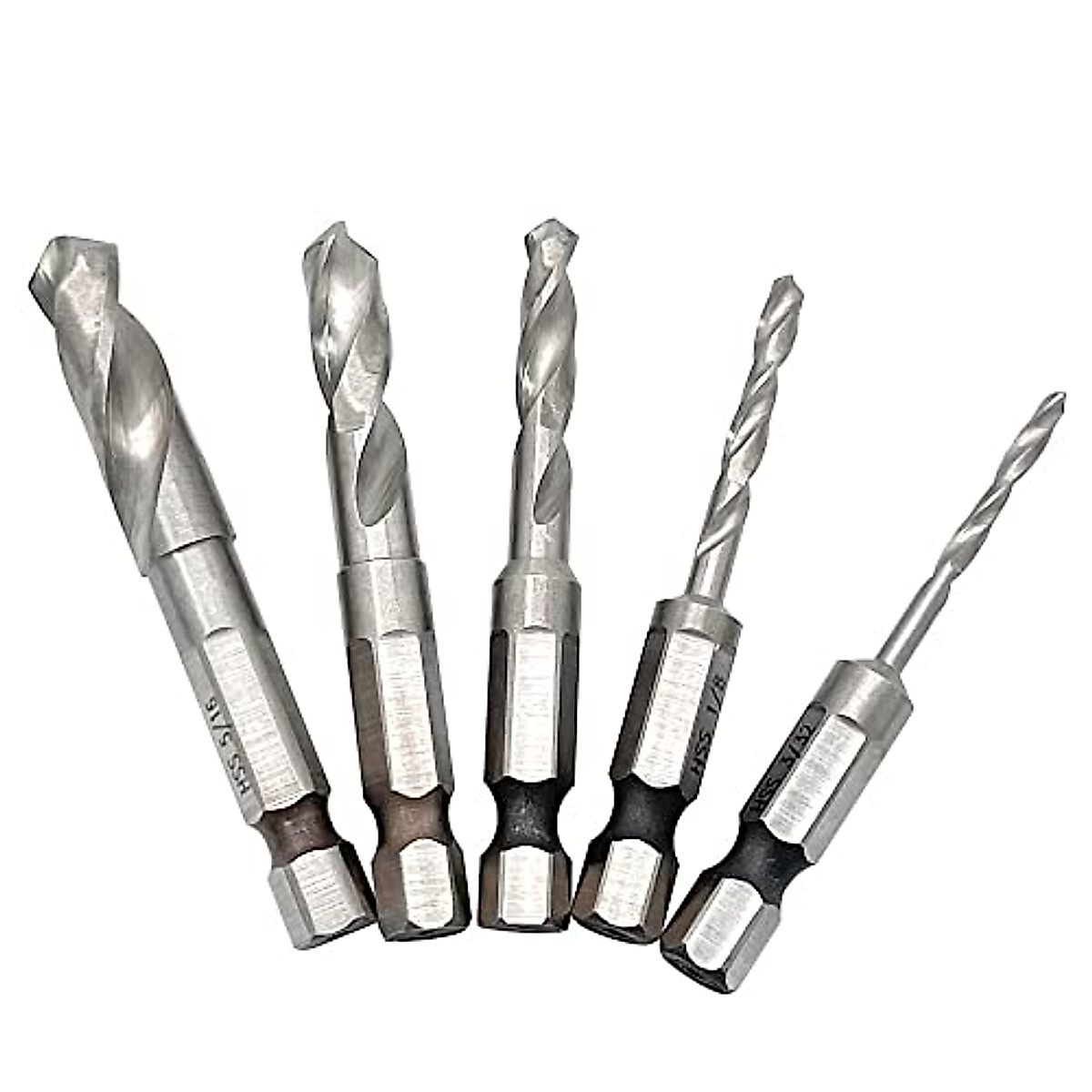 Saipe 5pcs 1/4" Quick Change Hex Shank Metal Stubby Drill Bits Short Drill Bit Set HSS M2 for Right-Angle Drill Attachment and Used in Tight Spaces, 3/32, 1/8, 3/16, 1/4, 5/16-Inch