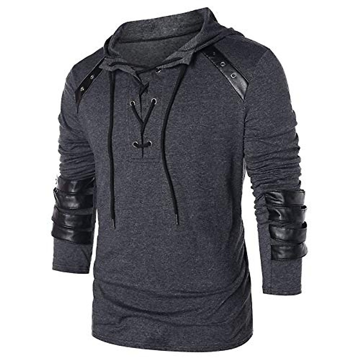 BEIBEIA Men Fashion Drawstring Vintage Hooded Sweatshirt Solid Long Sleeve Hoodie Casual Fall and Winter Pullover Tops Workout Gym Fitness Button Crop Print Shirt Sports Tunic Running Racerback Tee