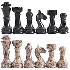 Radicaln Marble Chess Pieces Black & Marinara 3.5 Inch King Figures Handmade 32 Chess Figures - Suitable for 16-20 Inch Chess Game - Board Games