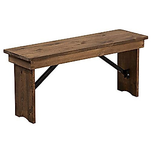 Flash Furniture Hercules Series 9' x 40" Rectangular Antique Rustic Solid Pine Folding Farm Table & Hercules 40" x 12" Antique Rustic,Solid Pine Folding Farm Bench