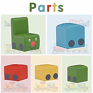 Kinsuite 5 Pcs Kids Sofa Set - Soft Foam Stool Colorful Cartoon Leather Chair for Classroom Daycares Kindergarten Nursery Train