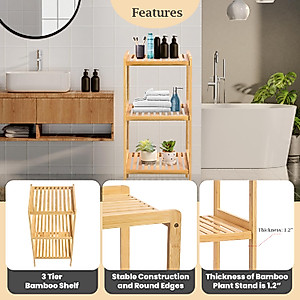 BATHFLEX 3 Tier Bamboo Bathroom Shelf - Bamboo Freestanding Shelf for Storage - Bamboo Plant Stand for Living Room - Multifunctional Storage Rack for Kitchen, Bedroom and Entryway