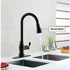 Derengge Kitchen Faucet,Single Handle Pull Down Kitchen Sink Faucet with Deck Plate for Bar,Farmhouse,Camper, Laundry, Rv,1 Hole or 3 Hole Installation,Matte Black Finished,FK-258-MT