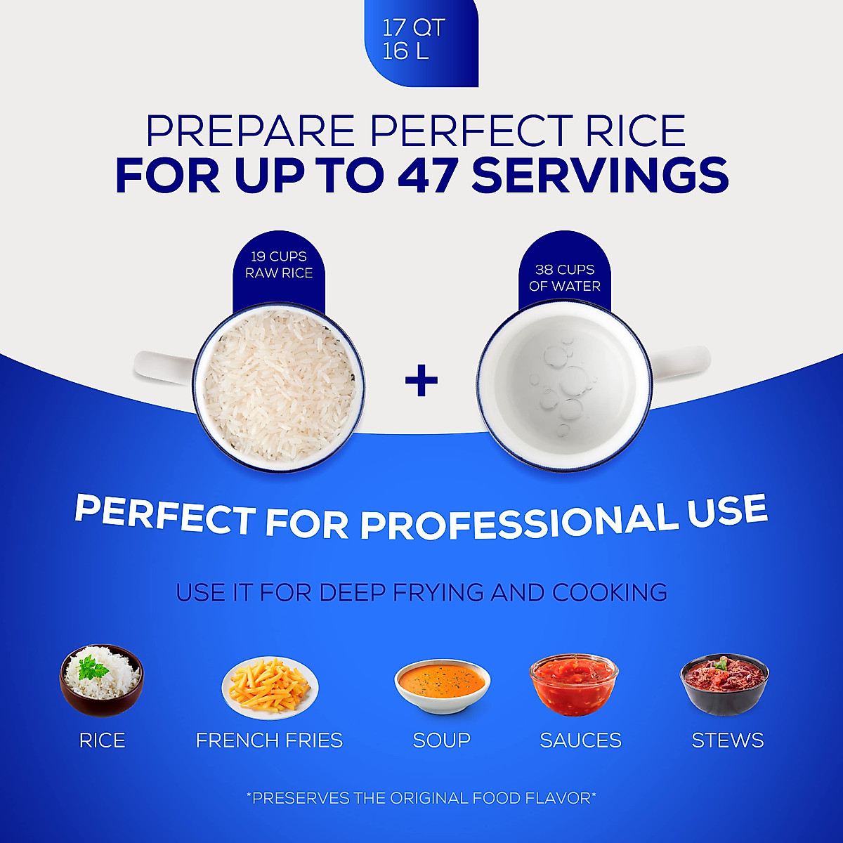 Universal Large Caldero 47 Cups - 17 QT / 16 L, Stainless Aluminum Pot, Even Heat Distribution and Fast Cooking Dutch Oven Pot with Lid, Ergonomic Handles, Ideal for Rice, French Fries, and More