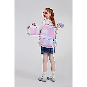 Imyth 3Pcs colorful Backpack sets for Teen Girls, Cute Bookbag School Daypacks for Elementary Middle Students (Rainbow)