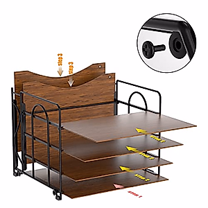 Aimeaihe Desk File Organizer, 4-Tier Desk Organizers Wood with 5 A4 File Folders, Letter Size Office Organizers for Desk, Letter Paper Tray Organizer for Office, School, Home, Black