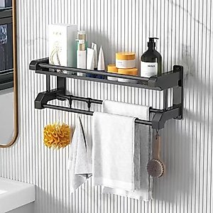 15.7inch Stainless steel Towel Holder Wall-mounted Multifunction Storage Rack Strong Load-bearing Rustproof Kitchen Organizer Bathroom Shelf,bathroom organizers and storage (single layer)