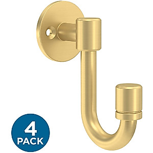 Franklin Brass Bar (4-Pack) Single Wall Hooks 1-Prong Coat/Hat Modern Gold Hooks for Hanging Wall Mount Hanger Clothes, Purse, Bag, Towel Organization Decorative Wall Hooks B47246K-117-C