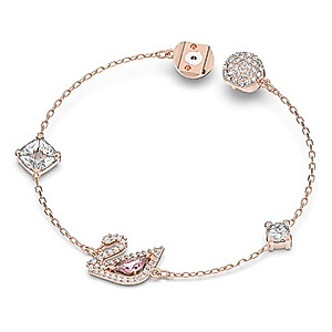 Swarovski Dazzling Swan Collection Women's Bracelet, Pink and White Crystals with Rose-Gold Tone Plated Chain, Magnetic Closure