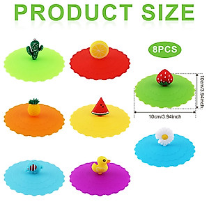 KINBOM 8pcs Silicone Mug Lid Cover, Colorful Anti-Dust Silicone Mug Cover Cute Reusable Silicone Lids for Cups Mugs Beer Glasses Outdoors & Indoors