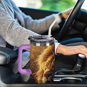 Cool Kings Lion Paninting 40 Oz Tumbler Insulated Stainless Steel Water Bottle Travel Mug Car Cup with Handle And Straw
