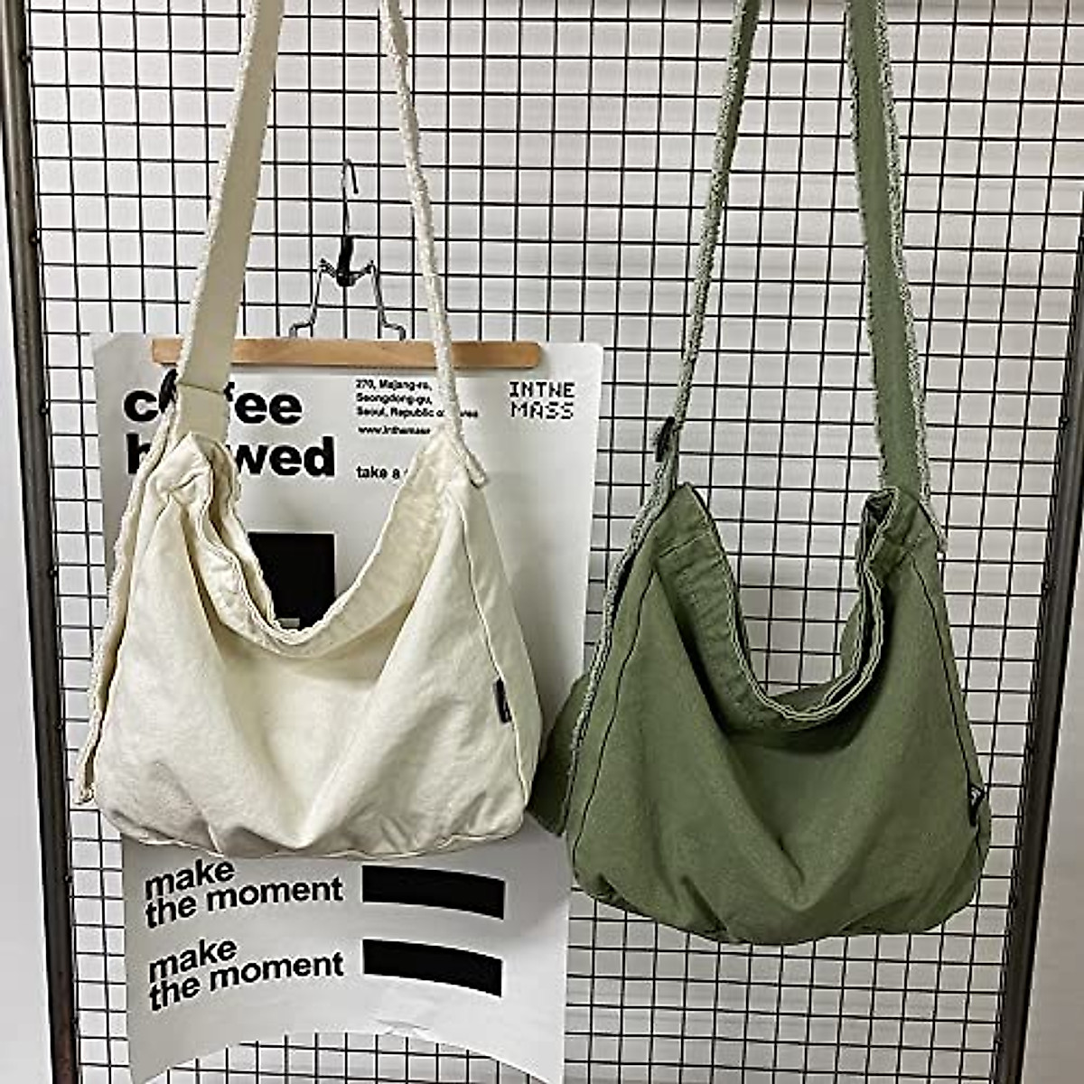 JQWSVE Canvas Messenger Bag Retro Hobo Crossbody Bag Lightweight Canvas Shoulder Tote Handbag for Women and Men