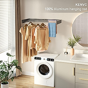 kenvc Wall Mounted Drying Rack 40", Laundry Drying Rack Collapsible, 16.5 Linear Ft 5 Aluminum Rods 60 lb Capacity with Wall Template Screwdriver Bit Drill Bit (40", No Hook Gray)