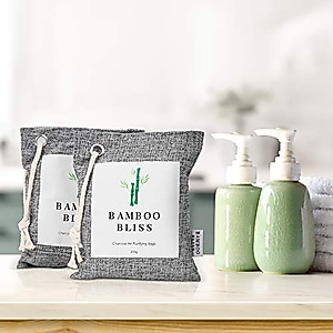 Bamboo Charcoal Air Purifying Bag (4x200g), Natural Charcoal Bags Odor Absorber and Cleaning Supply for Car, Office, Closet, Home, Kitchen, Rooms, Pets.
